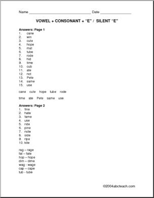 Working with Silent “E” Spelling – Abcteach