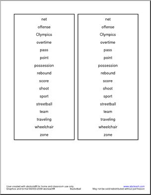 Basketball Vocabulary Spelling List I abcteach.com