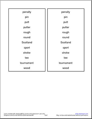 Golf Vocabulary Spelling List – Abcteach