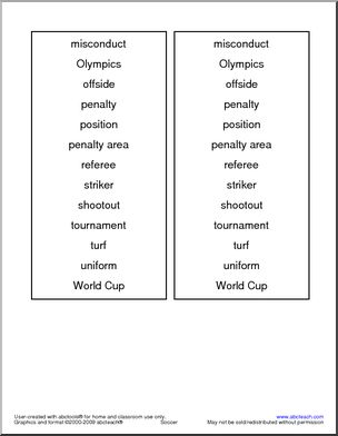 Soccer Vocabulary Spelling List I abcteach.com
