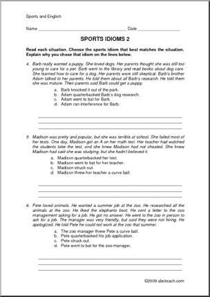 Worksheet: Sports Idioms in English (upper elem/ESL) | Abcteach