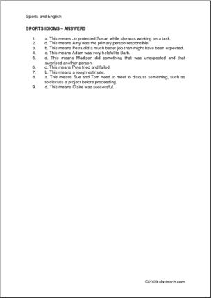 Worksheet: Sports Idioms in English (upper elem/ESL) | Abcteach