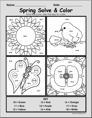 Spring Solve and Color - Color by Number - Solve & Color - Early Math ...