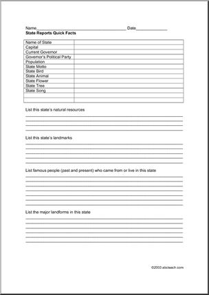 Report Form: States (elementary and upper elementary) | Abcteach