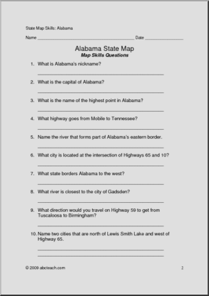 Map Skills: Alabama (with map) – Abcteach