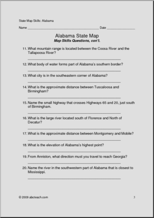 Map Skills: Alabama (with map) – Abcteach