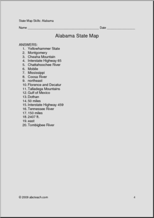 Map Skills: Alabama (with map) – Abcteach