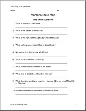 Map Skills: Montana (with map) – Abcteach