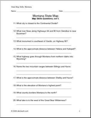 Map Skills: Montana (with map) – Abcteach