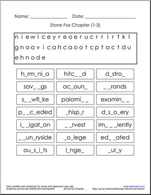 Book: Stone Fox Vocabulary (hard) (upper elem/middle) – Abcteach