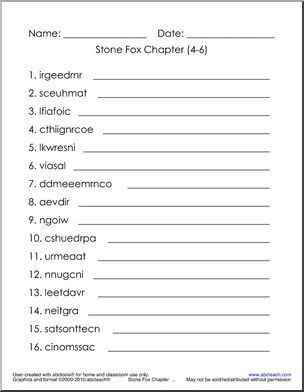 Book: Stone Fox Vocabulary (hard) (upper elem/middle) | Abcteach