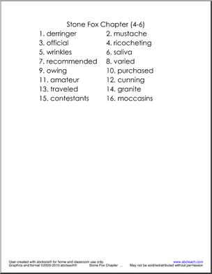 Book: Stone Fox Vocabulary (hard) (upper elem/middle) | Abcteach