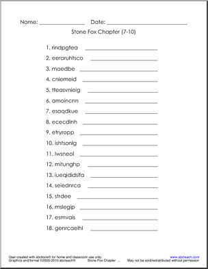 Book: Stone Fox Vocabulary (hard) (upper elem/middle) | Abcteach