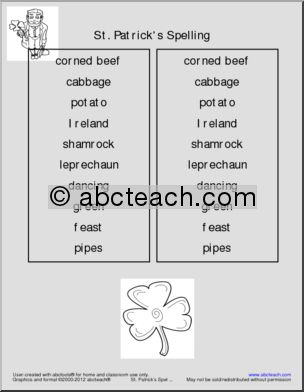 Spelling: St. Patrick's Day Theme (elem) | Abcteach