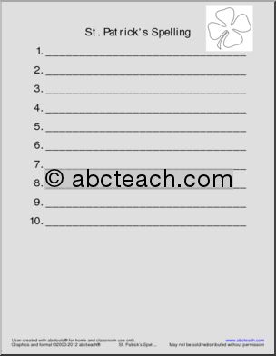 Spelling: St. Patrick's Day Theme (elem) | Abcteach