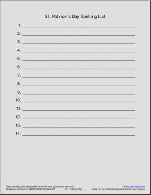 Spelling: St. Patrick’s Day Theme (upper elem/middle) – Abcteach