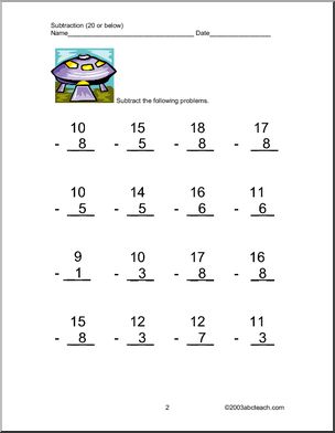 Subtracting from 20 or less Clip Art – Abcteach