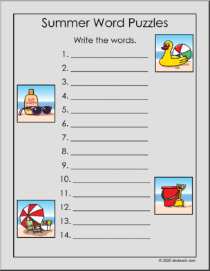 Summer Word Puzzles - Summer Vocabulary Worksheets - Build a Word