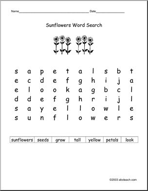 Sunflowers Early Reader - Word Search