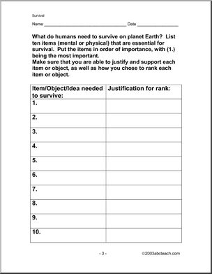 Unit: Survival! (upper elem/middle) | Abcteach