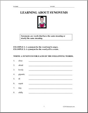 Synonyms Mini Unit I abcteach.com