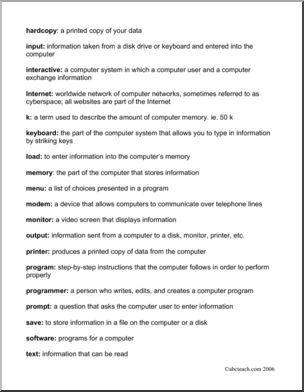 Vocabulary: Computers – Abcteach