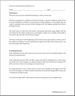 Testing Practice: Comprehension (primary/elem) - Abcteach