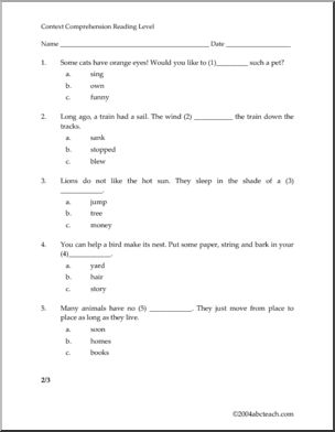 Testing Practice: Comprehension (primary/elem) - Abcteach