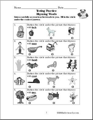 Testing Practice: Rhyming Words (primary) | Abcteach