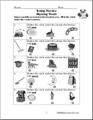 Testing Practice: Rhyming Words (primary) | Abcteach