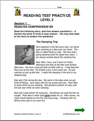 Reading (Level 2) Testing Practice I abcteach.com