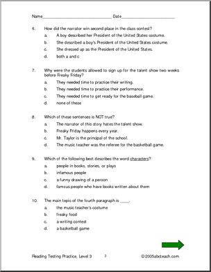 Reading (Level 3) Testing Practice – Abcteach