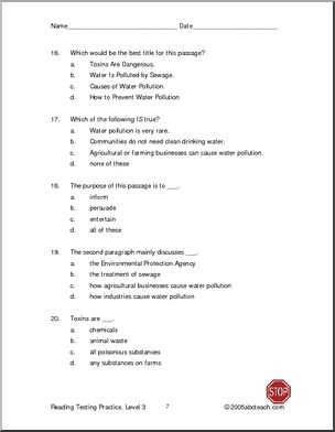 Reading (Level 3) Testing Practice – Abcteach