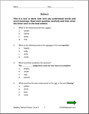 Reading (Level 3) Testing Practice – Abcteach