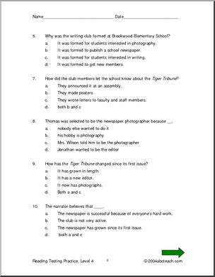 Reading (Level 4) Testing Practice – Abcteach