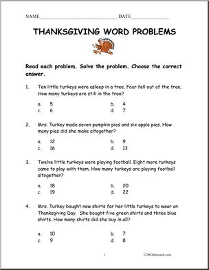 Word Problems: Thanksgiving theme (primary) | Abcteach