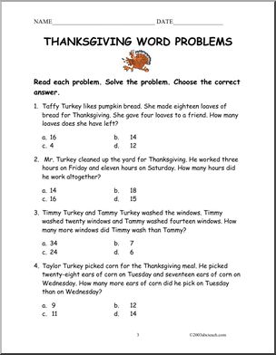 Word Problems: Thanksgiving theme (primary) | Abcteach