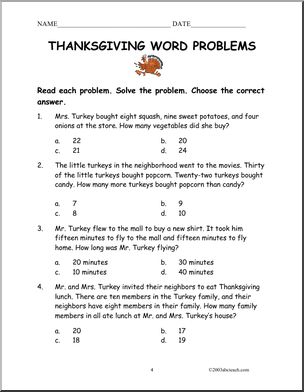 Word Problems: Thanksgiving theme (primary) | Abcteach