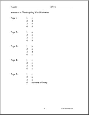 Word Problems: Thanksgiving theme (primary) | Abcteach