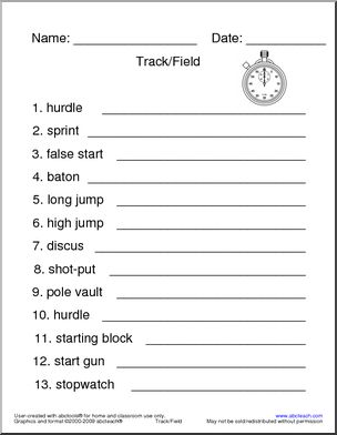 Track/Field Terminology Spelling List I abcteach.com