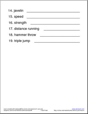 Track/Field Terminology Spelling List I abcteach.com