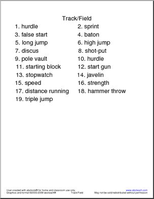 Unscramble the Words: Track/Field Terminology | Abcteach