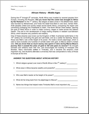 Comprehension: Africa - History, Geography, and Life (upper elementary ...
