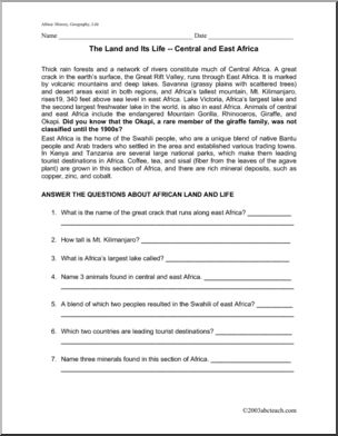 Comprehension: Africa - History, Geography, and Life (upper elementary ...