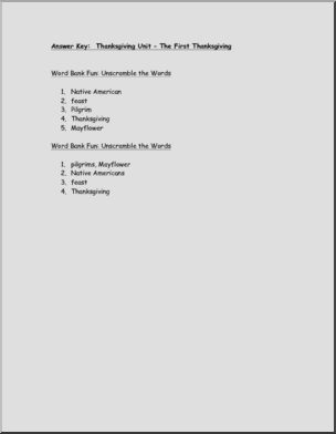 Unit: The First Thanksgiving (primary) | Abcteach