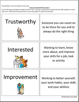 Universal Job Skills Flash Cards 1-15 (Special Needs) | Abcteach
