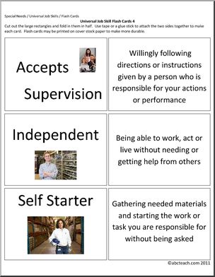 Universal Job Skills Flash Cards 1-15 (Special Needs) | Abcteach