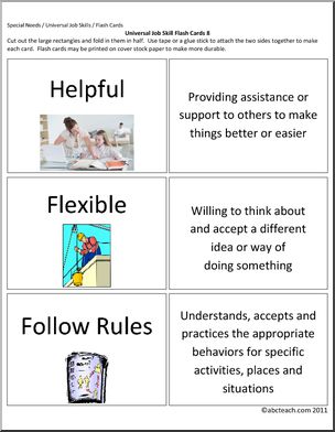 Universal Job Skills Flash Cards 1-15 (Special Needs) | Abcteach