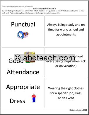 Universal Job Skills Flash Cards 1-15 (Special Needs) | Abcteach