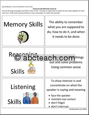Universal Job Skills Flash Cards 1-15 (Special Needs) | Abcteach